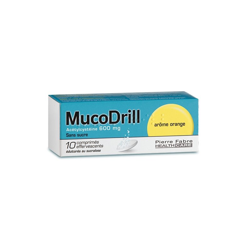 MucoDrill Acétylcystéine 600mg Arôme Orange x10 Comprimés